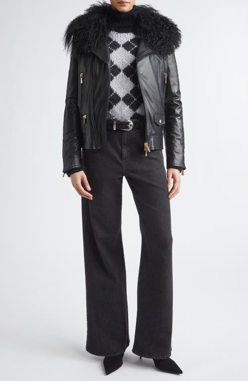 ELEVENTY Eleventy Genuine Shearling Collar Leather Biker Jacket